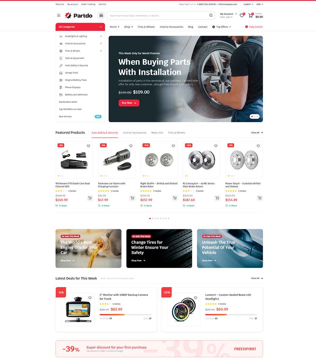 Partdo - Auto Parts and Tools Shop WooCommerce Theme